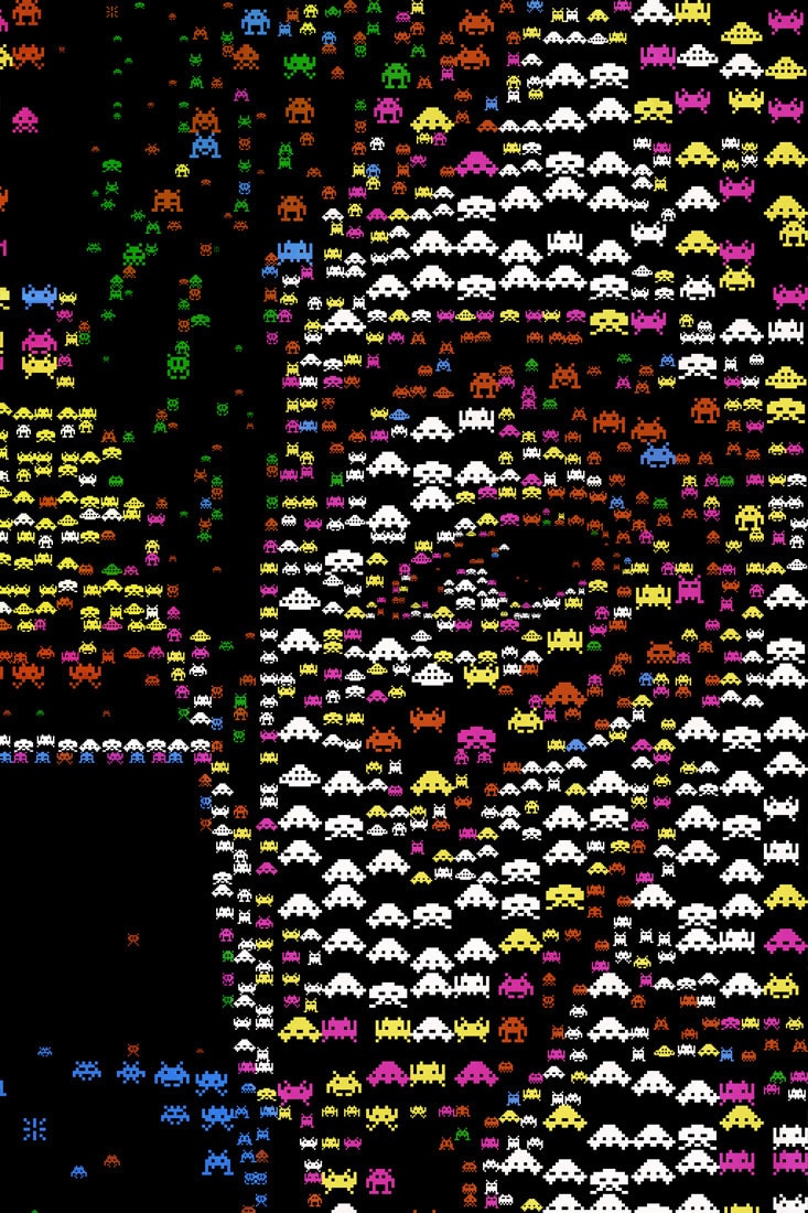 The Invaders: Impressive Space Invaders 8-Bit Mosaic Portrait | Bit Rebels