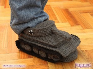 Crocheted Slippers Go Panzer Tank On Your Feet