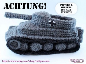 Crocheted Slippers Go Panzer Tank On Your Feet