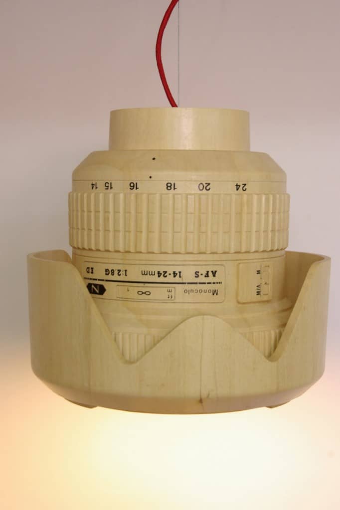 DSLR Paparazzi Wooden Hanging Lamp Looks Just Like The Camera Lens